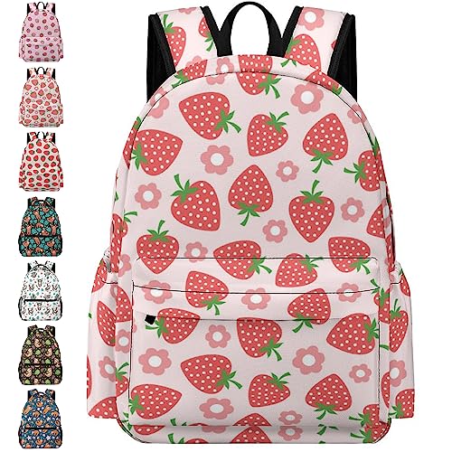 Sdeoh 17 Inch Strawberry Backpack For Women Men Lightweight Laptop Bag Travel Hiking Camping Daypack