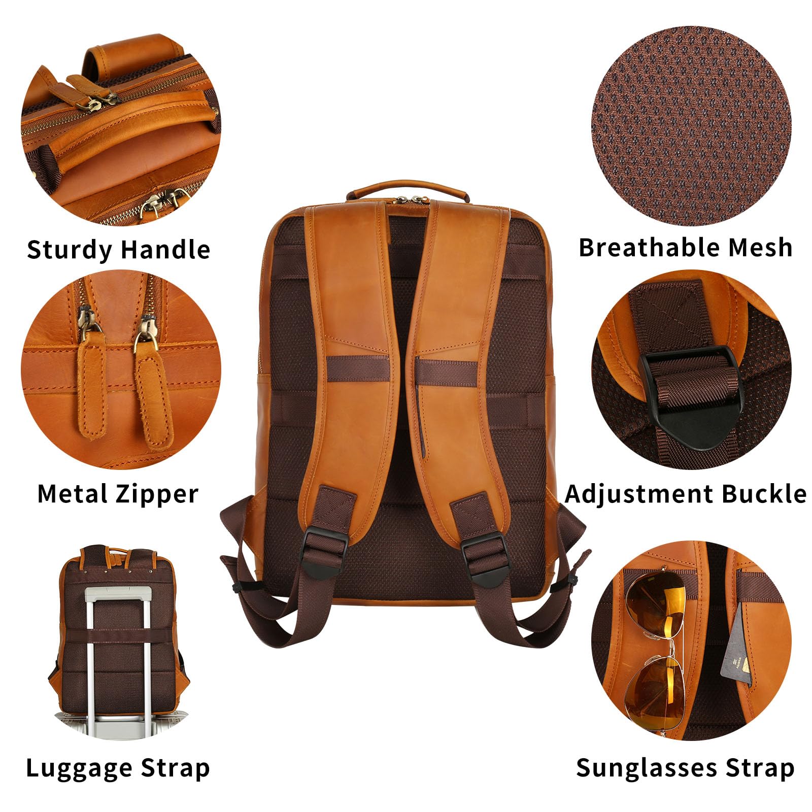 UBANT Leather Backpack For Men,17.3" Laptop Backpack Large Capacity Multi Pockets Casual Travel Business Office Work Bag Camping Weekend Daypack Outdoor Sports Rucksack