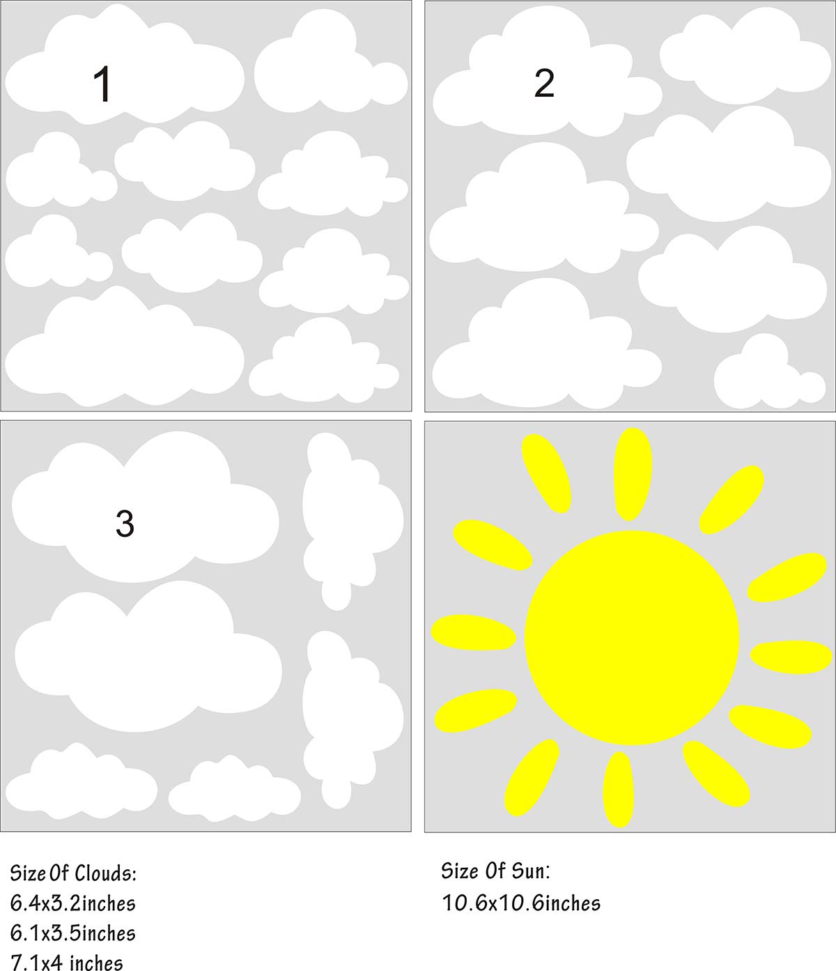 Sun and Clouds Wall Decals Wall Stickers Peel White Clouds Sky Wall Decals Easy to Apply and Removable Baby Nursery Room Wall Decor