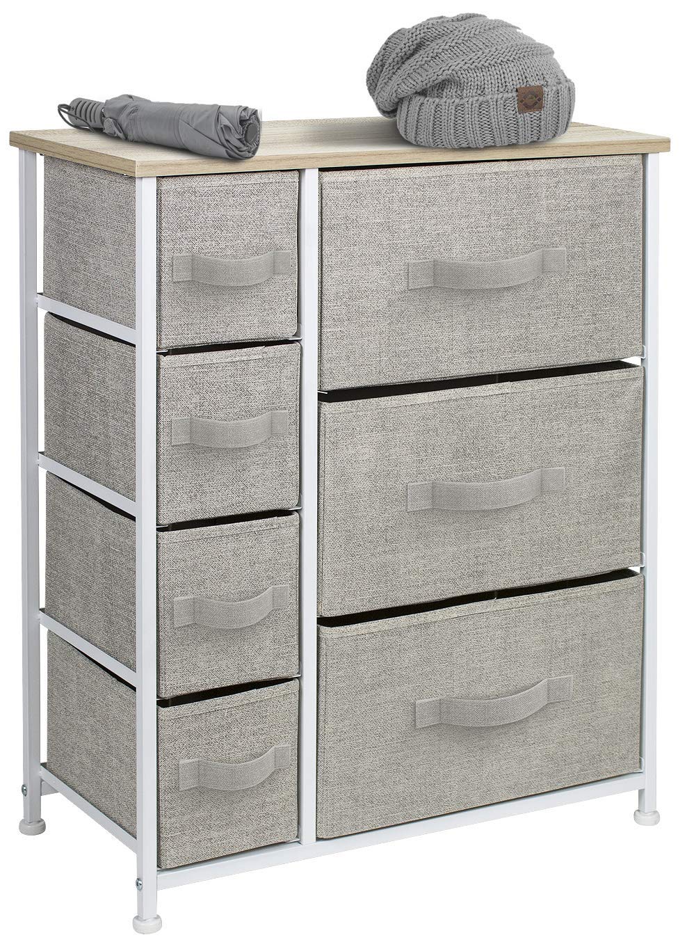 Sorbus Dresser with Drawers - Furniture Storage Tower Unit for Bedroom, Hallway, Closet, Office Organization - Steel Frame, Wood Top, Easy Pull Fabric Bins (Marble White/Black Frame)
