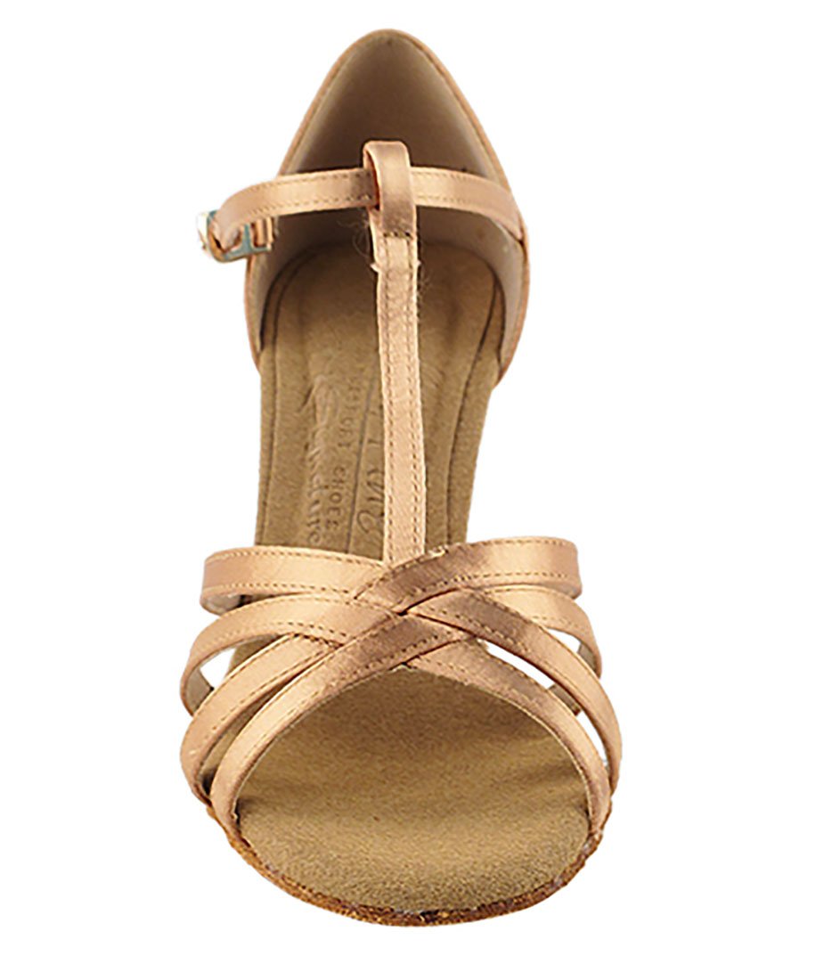 Very Fine Dance Shoes - Ladies Latin, Rhythm, Salsa Ballroom Dance Shoes - S9235-2.5-inch Heel and Foldable Brush Bundle - Tan Satin - 7