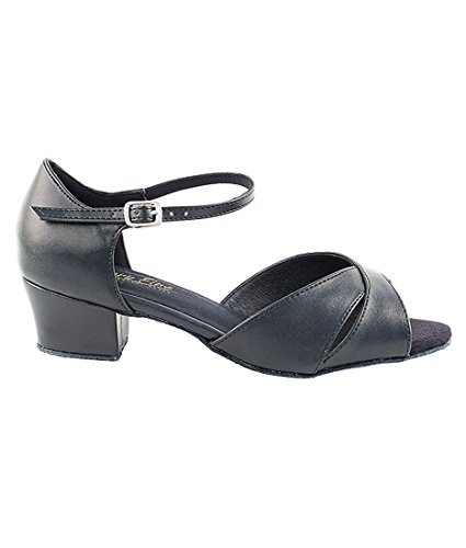 Very Fine Dance Shoes - Ladies Practice, Cuban Low Heel Ballroom Dance Shoes - 803-1.5-inch Heel and Foldable Brush Bundle - Black Leather - 4.5