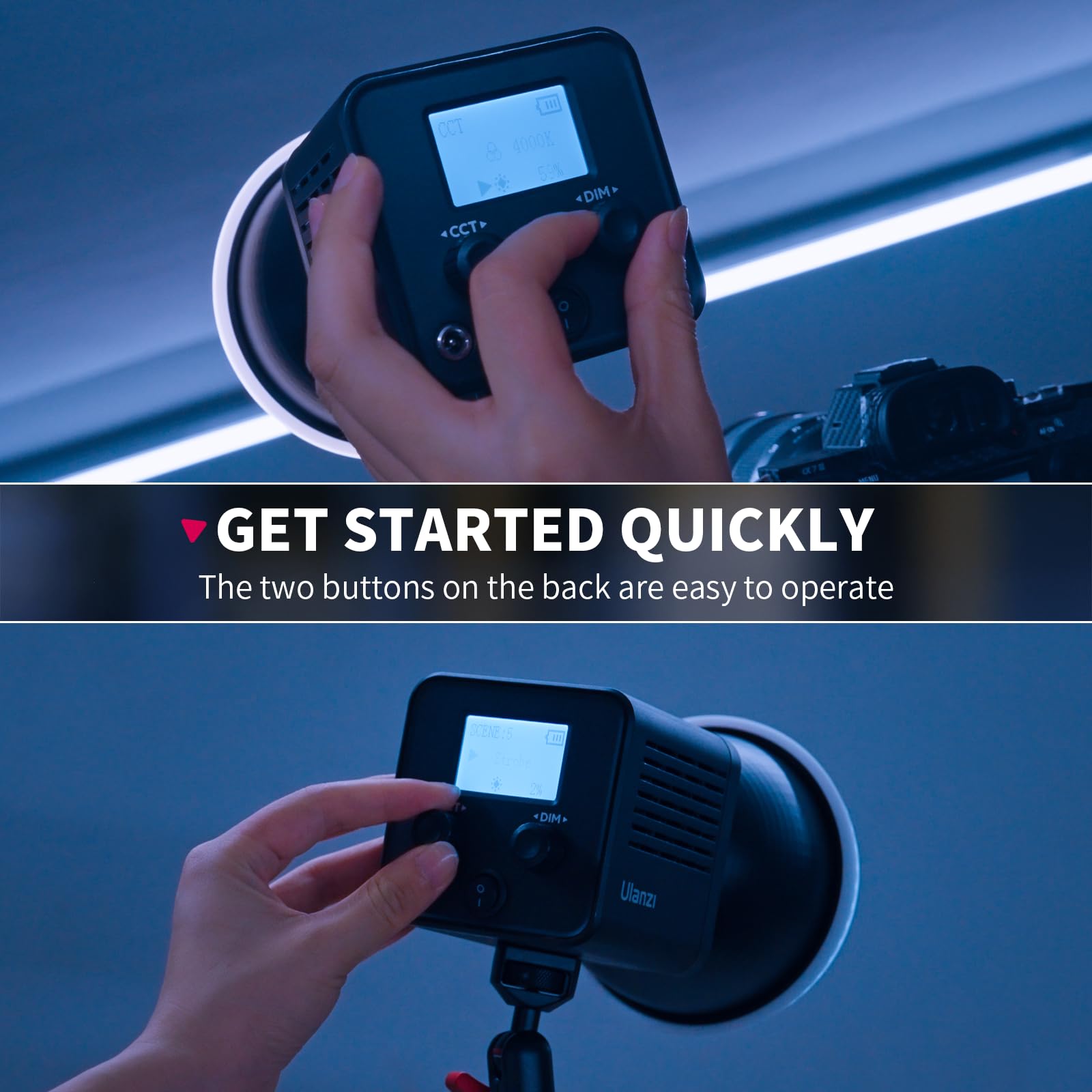 ULANZI LT028 40W Portable LED Video Light with 3400mAh Build-in Battery, Metal Mini Dual Color Temperature COB Continuous Output Lighting Handheld Spotlight 2500K-6500K for Video