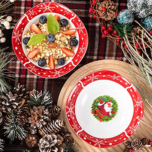 VEWEET Cereal Bowls Soup Bowl,Porcelain Bowls Set 15 OZ Breakfast Bowls, Christmas Bowls Serve for 6, Santa Claus Series