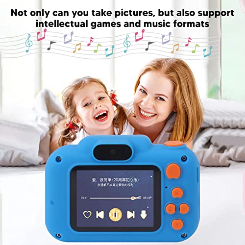 Selfie Camera Toy, Portable Front Rear Lens Kids Digital Camera USB Rechargeable with 32G Card for Outdoor (Blue)