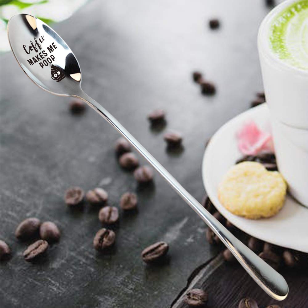 THREE HUMAN Coffee Makes Me Poop Funny Engraved Spoon, Unique Gift For Coffee Lover, Grandpa, Grandma, Mother, Father, Thanksgiving, Christmas Gifts