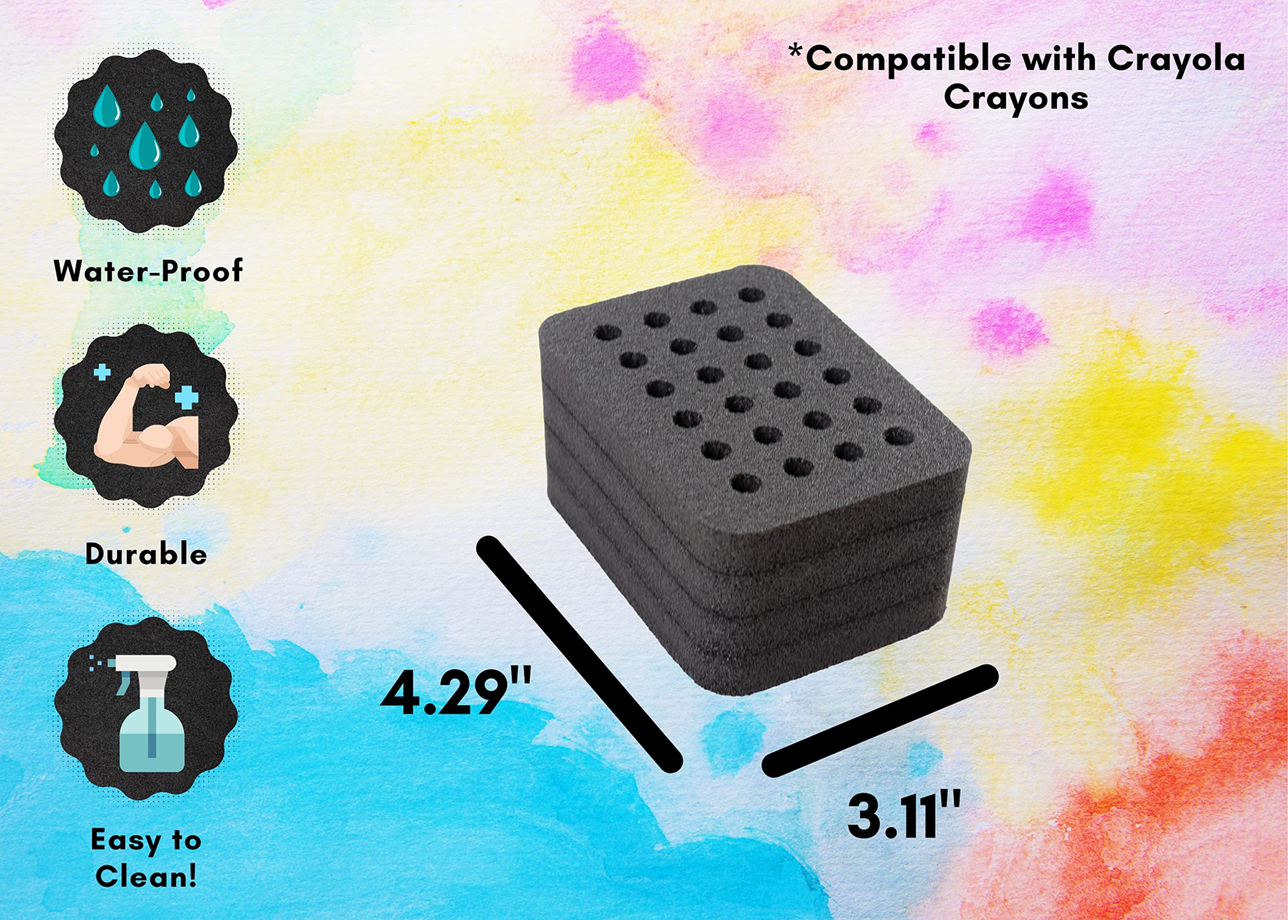 Polar Whale 4 Crayon Desk Stand Organizers Compatible with Crayola and Others Design Storage Tray Supply Non-Scratch Non-Rattle Washable Durable Black Foam Each Holds 24