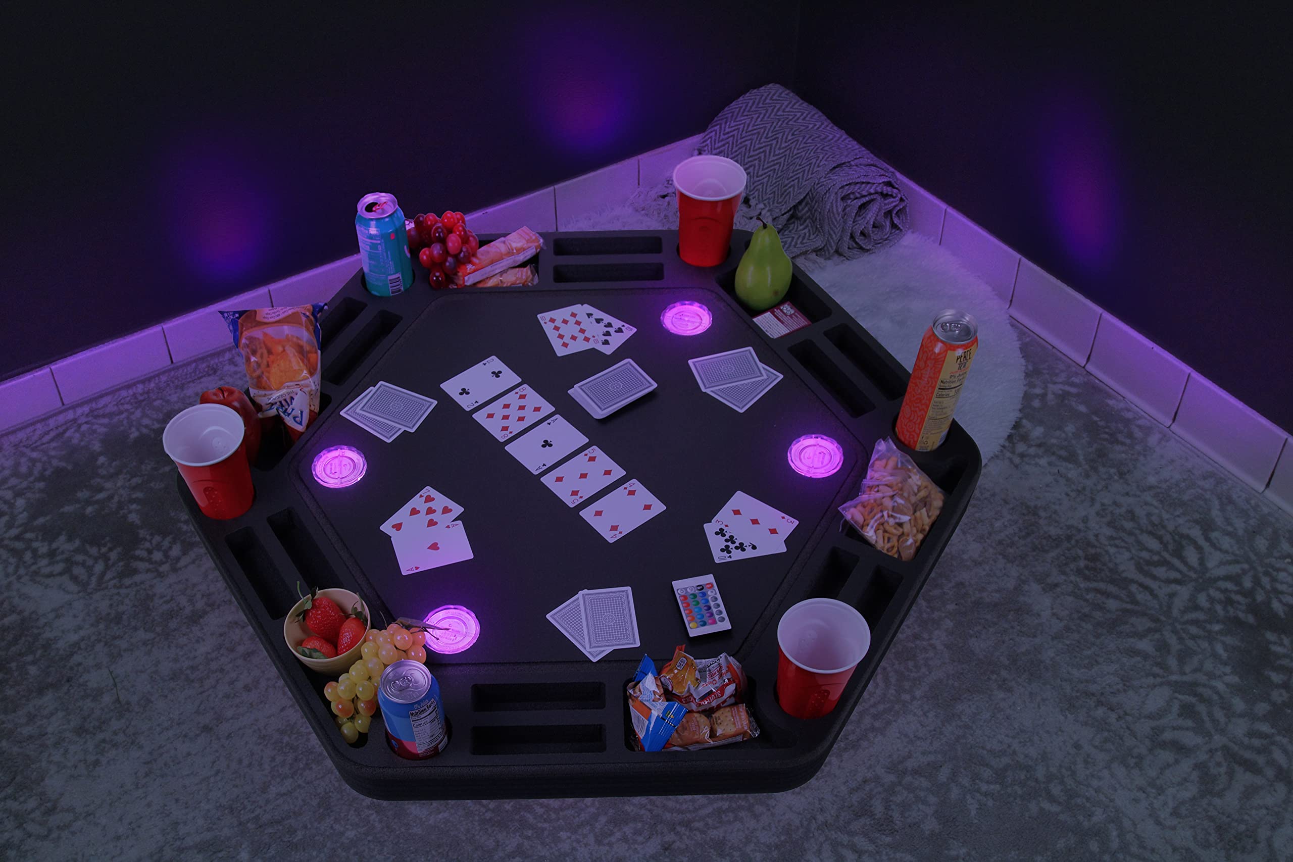 Polar Whale Floating Large Poker Table with Super Bright Color LED Lights Game Tray for Pool or Beach Party Float Lounge Durable Foam 40.5 Inch Drink Holders and Waterproof Playing Cards UV Resistant