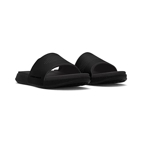 Under Armour unisex adult Ansa Elevate Slide Sandal, (001) Black/Black/Jet Gray, 11 Women Men US