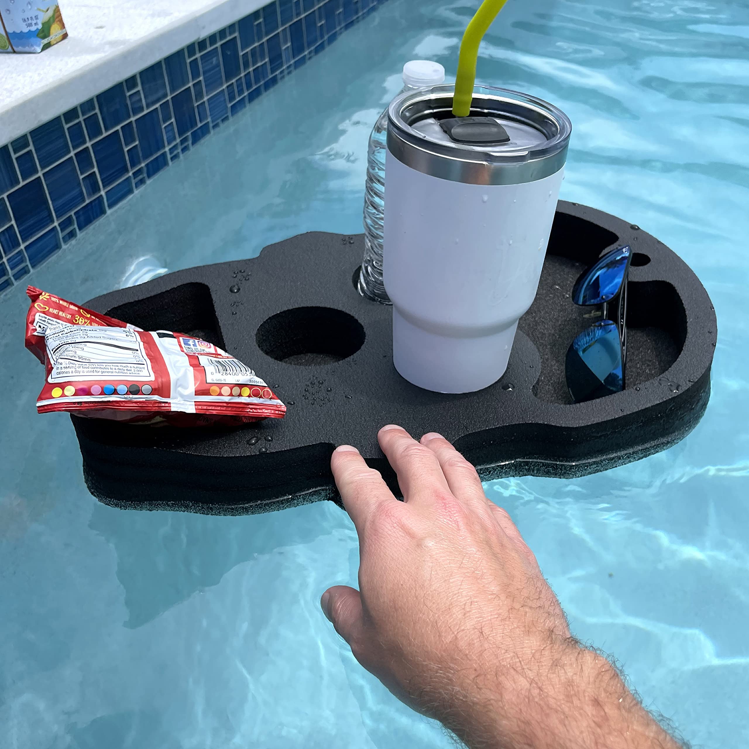 Polar Whale Floating Skull Spa Hot Tub Bar Drink and Snack Table Blue Refreshment Tray for Pool or Beach Party Float Food Lounge Durable Black Foam