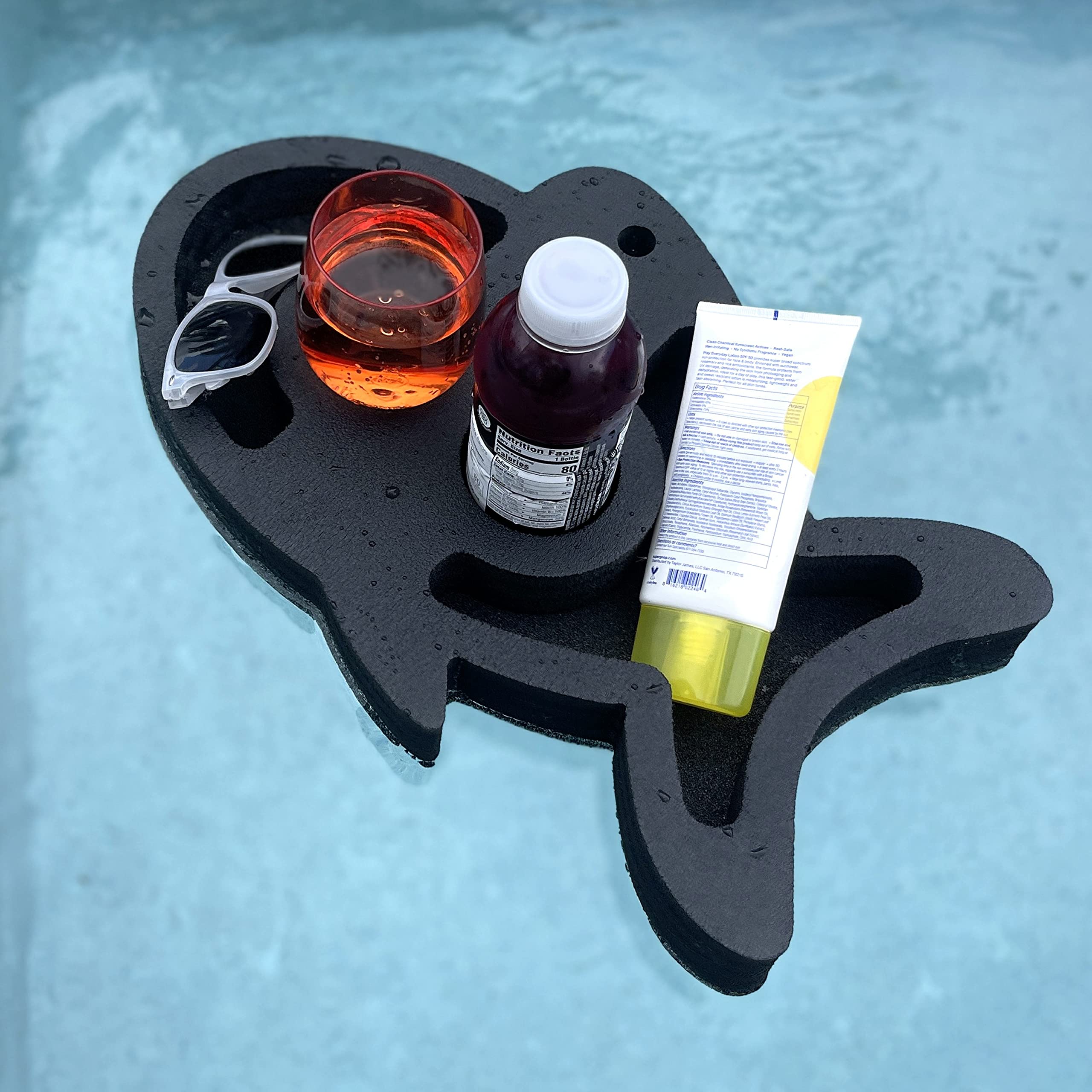 Polar Whale Floating Fish Shaped Spa Hot Tub Bar Drink and Snack Table Blue Refreshment Tray for Pool or Beach Party Float Food Lounge Durable Black Foam