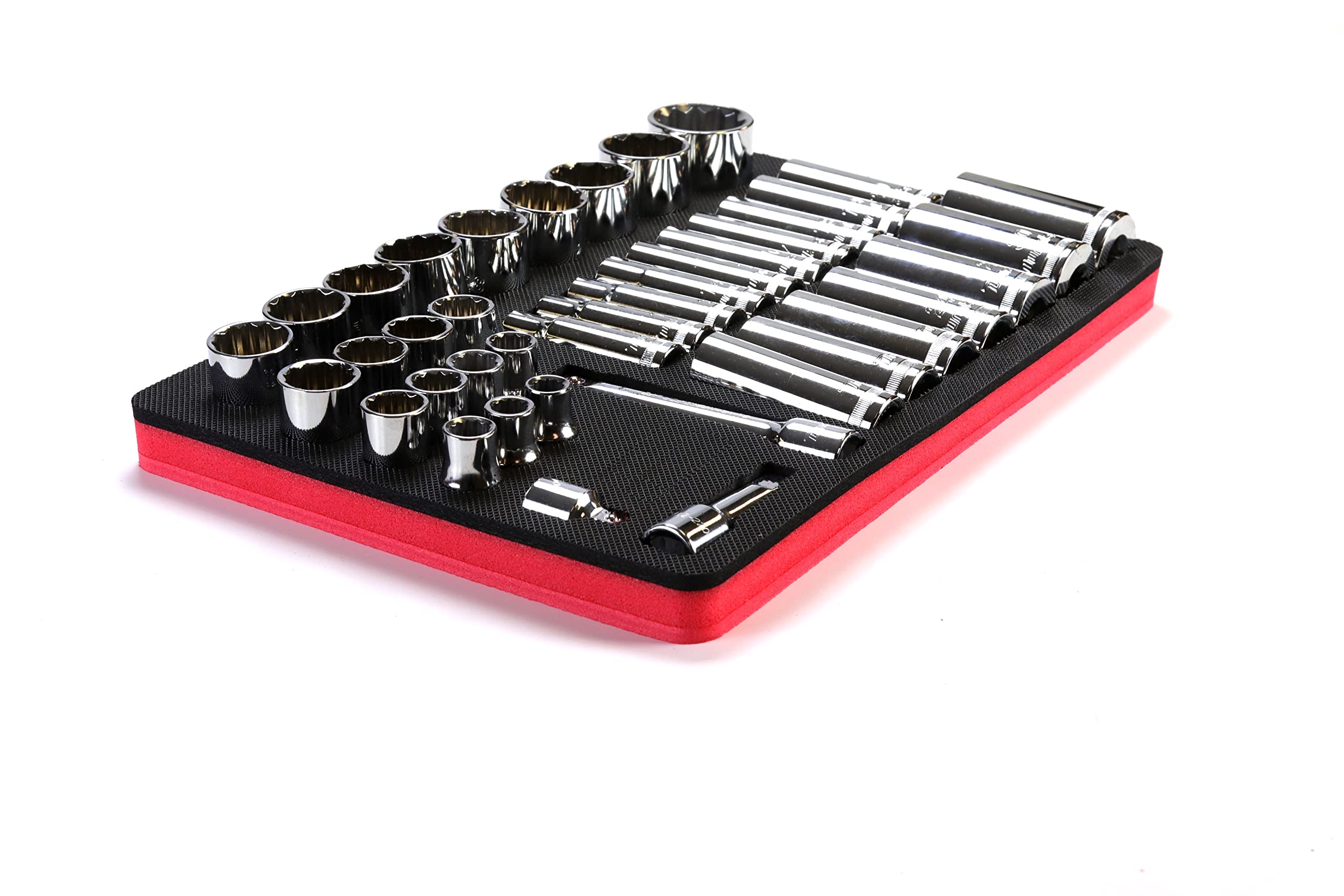Polar Whale Tool Drawer Organizer Socket Holder Insert Red and Black Durable Foam Strong Tray 15 x 10 Inches Fits Duralast and Many Others