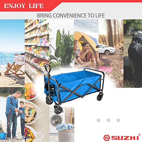 SUZHI Small Wagons Carts with Wheels Foldable, Collapsible Camping Wagon Cart On Wheels Outdoor Lounge Wagon, Fishing Wagon, Pet Wagon for Apartment Grocery
