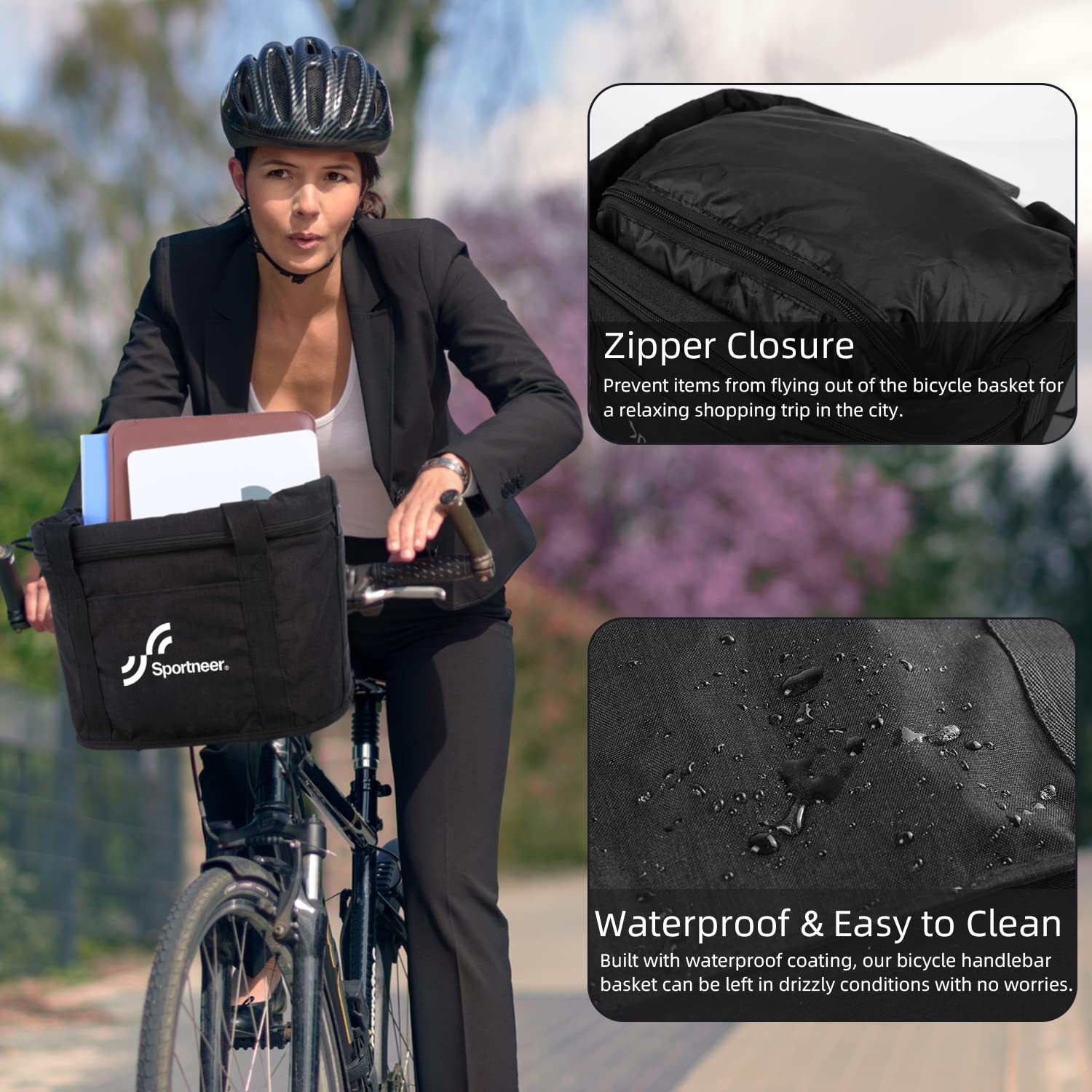 Sportneer Bike Basket Front Handlebar - Quick Release Bicycle Basket Multi-Purpose Detachable Small Pet Carrier Easy Install Bike Basket for Commuting Shopping Camping, Max.Bearing: 11lbs