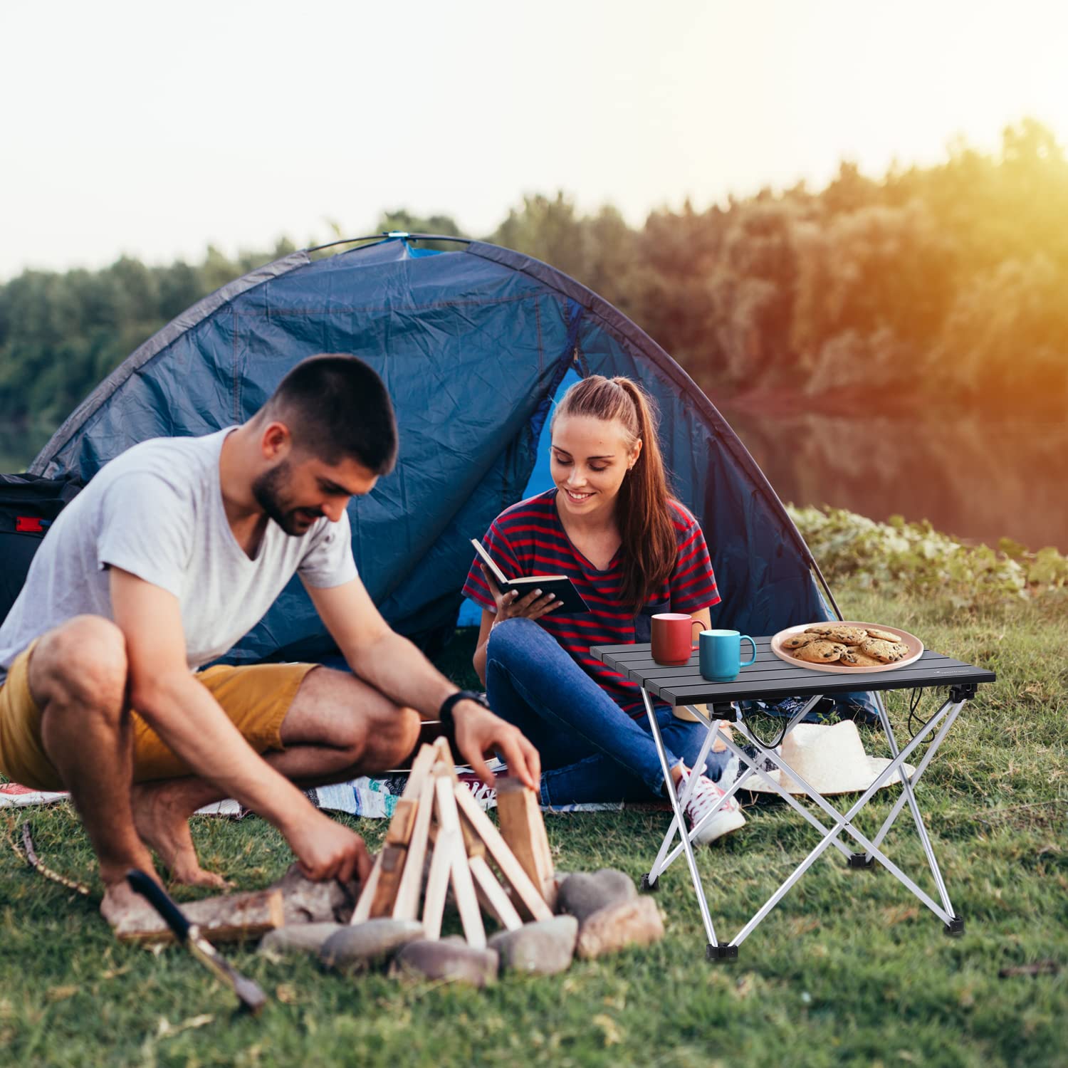 Sportneer Portable Camping Table, Folding Camp Tables Lightweight Aluminum Table Top with Mesh Bag Camping Size Table Perfect for Camping Cooking Tailgating BBQ Hiking Fishing Picnic Beaching, S