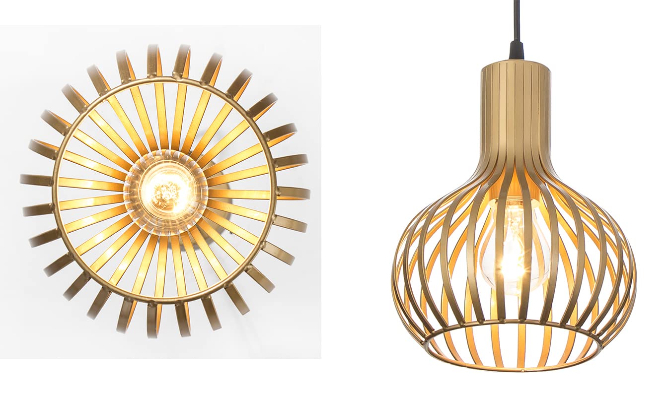 POPILION Gold Pendant Light Fixtures,Hanging Pendant Light with Metal Cage Shade for Kitchen Island,Bar,Living Room Dinning Room E26