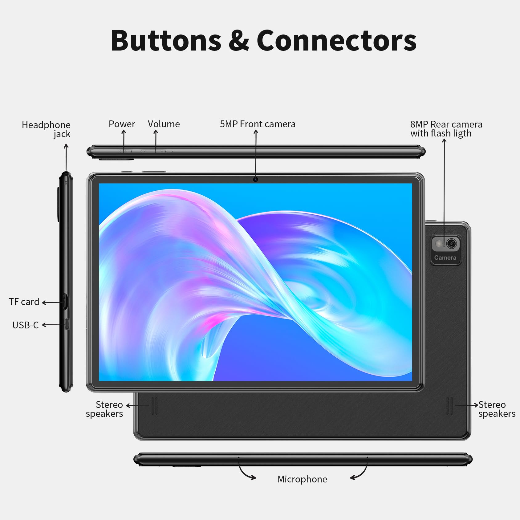 SGIN 10 Inches Tablet, Android 12 Tablet, Octa-Core Processor Tablets with 8GB RAM 128GB ROM, FHD 1280 * 800, 6000mAh, WiFi Bluetooth 5.0, GPS, 5MP+8MP Dual Camera, TF Card 256GB Expansion(Black)
