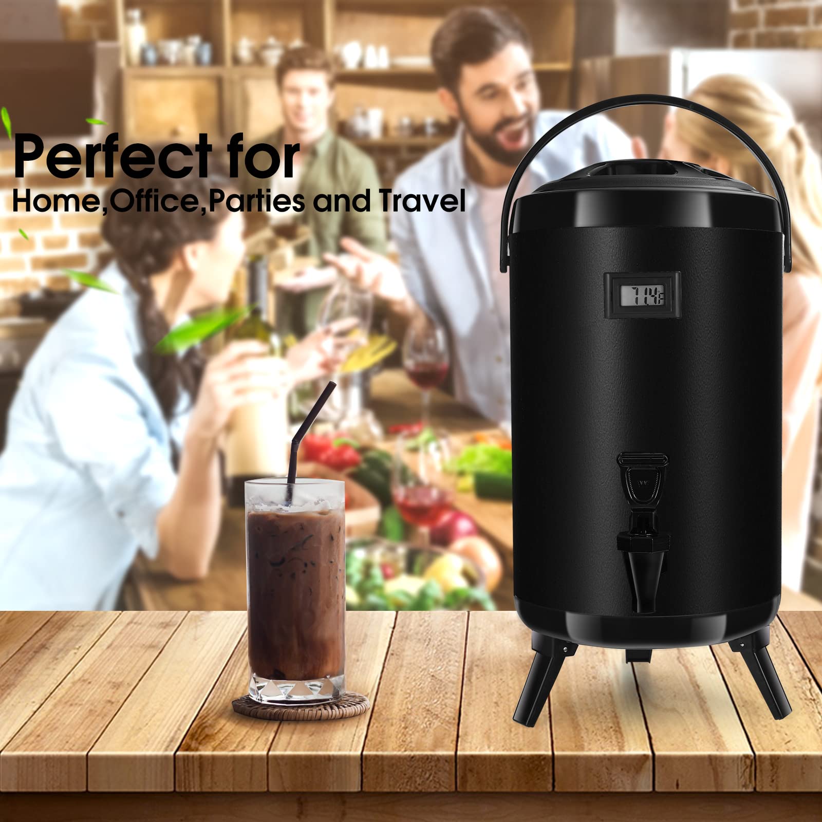 VorChef Hot Beverage Dispenser, Stainless Steel Insulated Beverage Dispenser Cold and Hot Drink dispenser with Thermometerâ3.2-Gallons 12 Liters Water Dispenser with Spigot for Tea & Coffee, Water