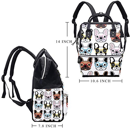 Shiiny Dog Pattern French Bulldog Diaper Bag Backpack for Baby Care, Multi Function Waterproof and Cooler Tote Travel Backpack (Nappy Bag, Tissue Pocket)