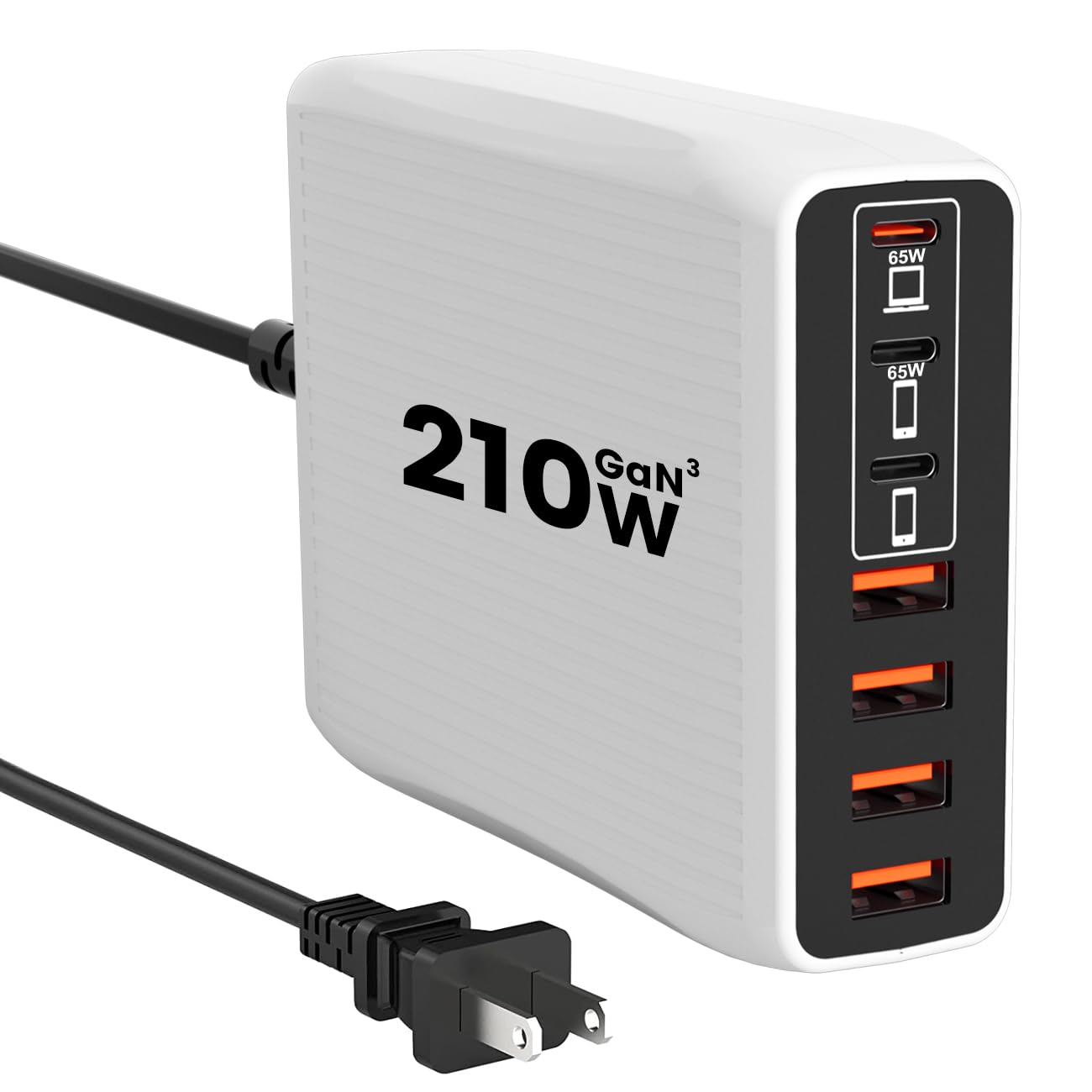 USB C Charger,210W USB C Charging Station 7-Port Fast Charger USB C Charger Block 65W USB-C Laptop Charger USB C And A For MacBook Pro/Air, Pad Series,iPhone 14/13/Pro/13Pro Max/12 Samsung Galaxy Note