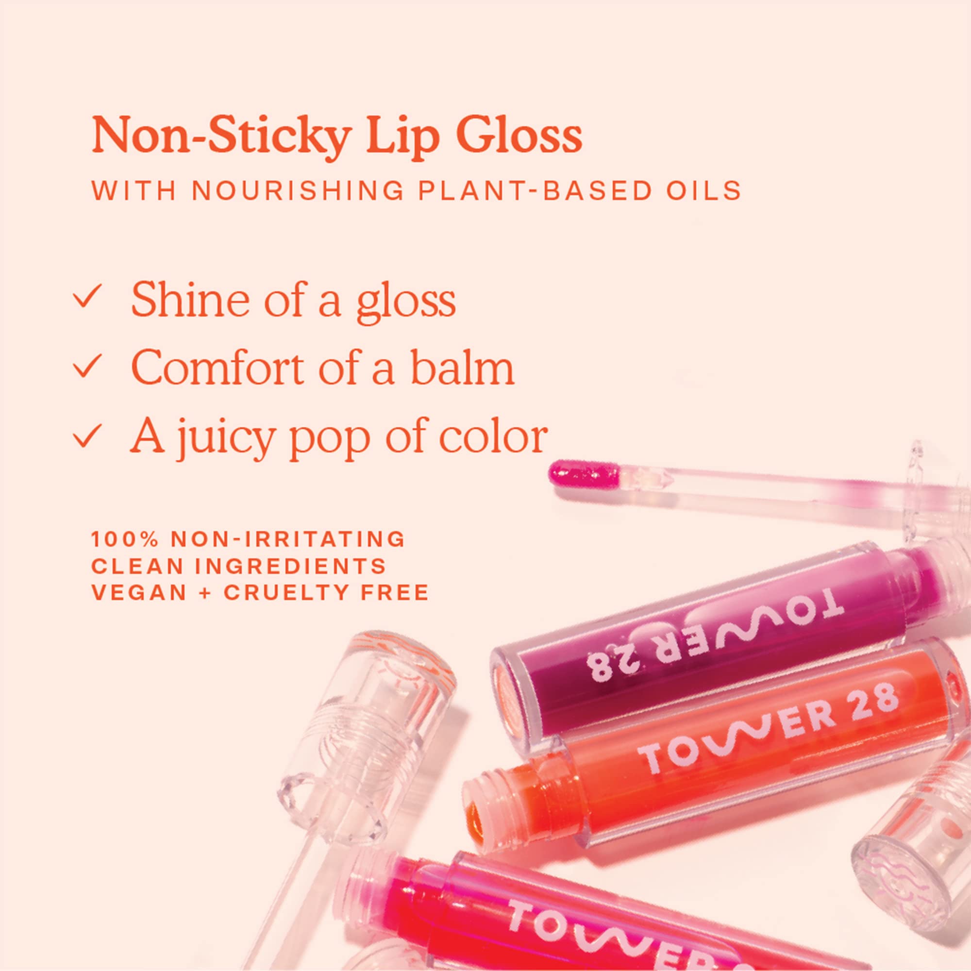 Tower 28 ShineOn Milky Lip Jelly, OAT, Non-Sticky Lip Gloss, Milky Peachy Pink Vegan Lip Gloss, Moisturizing Apricot and Raspberry Seed Oil, Cruelty Free