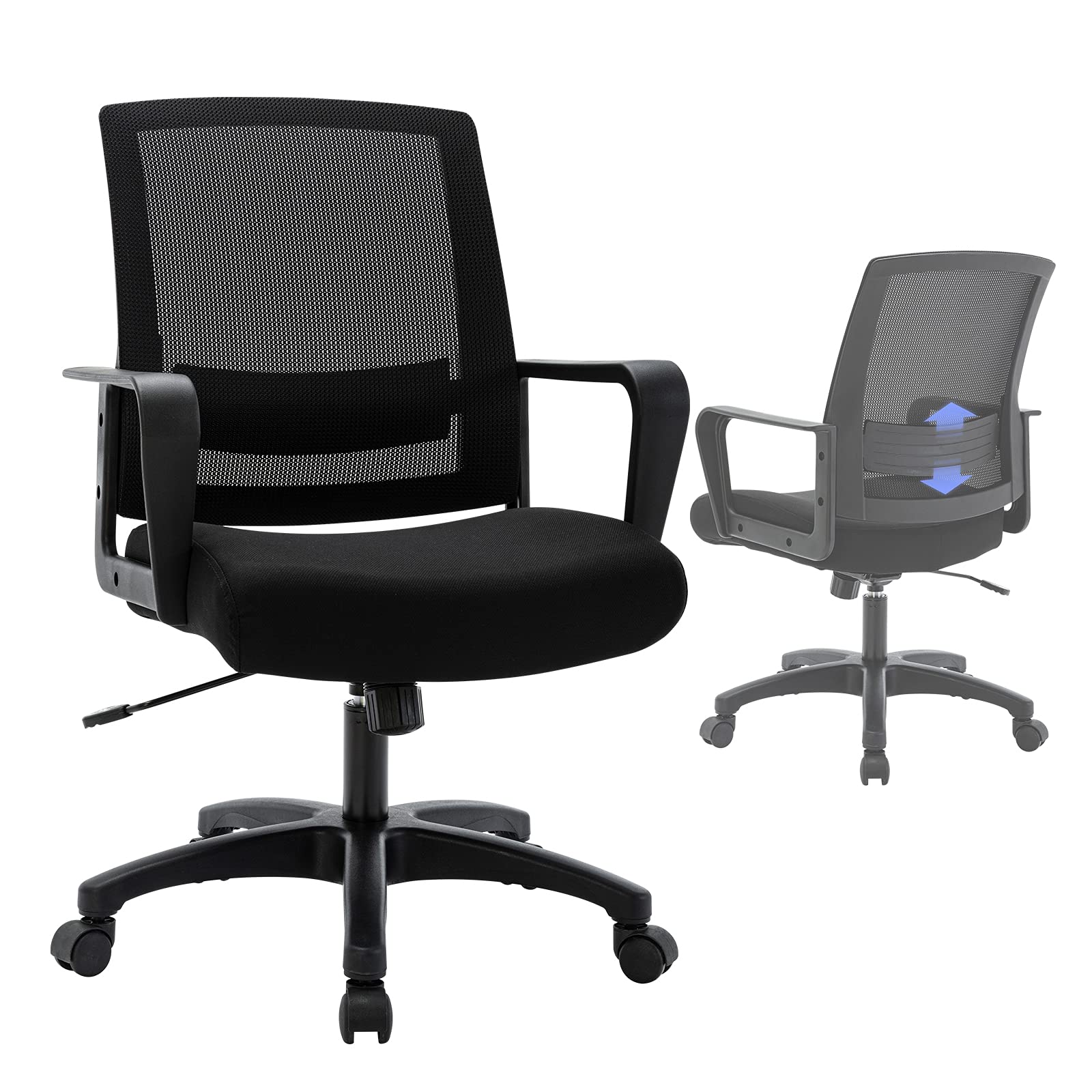 STARSPACE Mesh Office Chair with Adjustable Lumbar Support, Thicken Wide Seat Mid-Back Computer Desk Chair Adjustable Height Swivel Base Swing Modern Task Chair for Home Office Conference Room, Black