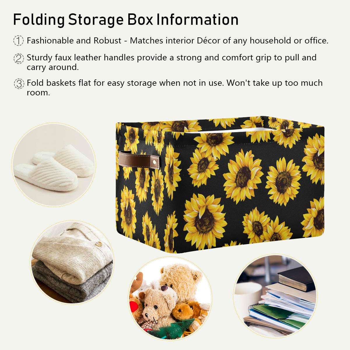 STAYTOP Large Storage Basket Collapsible Toy Storage Bins Waterproof Laundry Basket with Handle.Used for Home Closets, Offices, Bedrooms, Kids Toy and Gift Baskets-Vibrant Sunflower(Rectangular)1PCS