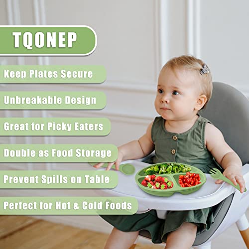 TQONEP 12 Pack Suction Plates for Babies & Toddler,Divided Plate Set,Silicone Suction Cup Plates for Babies with Fork and Spoon,Baby Plates with Suction,Toddler Plate Utensils Set