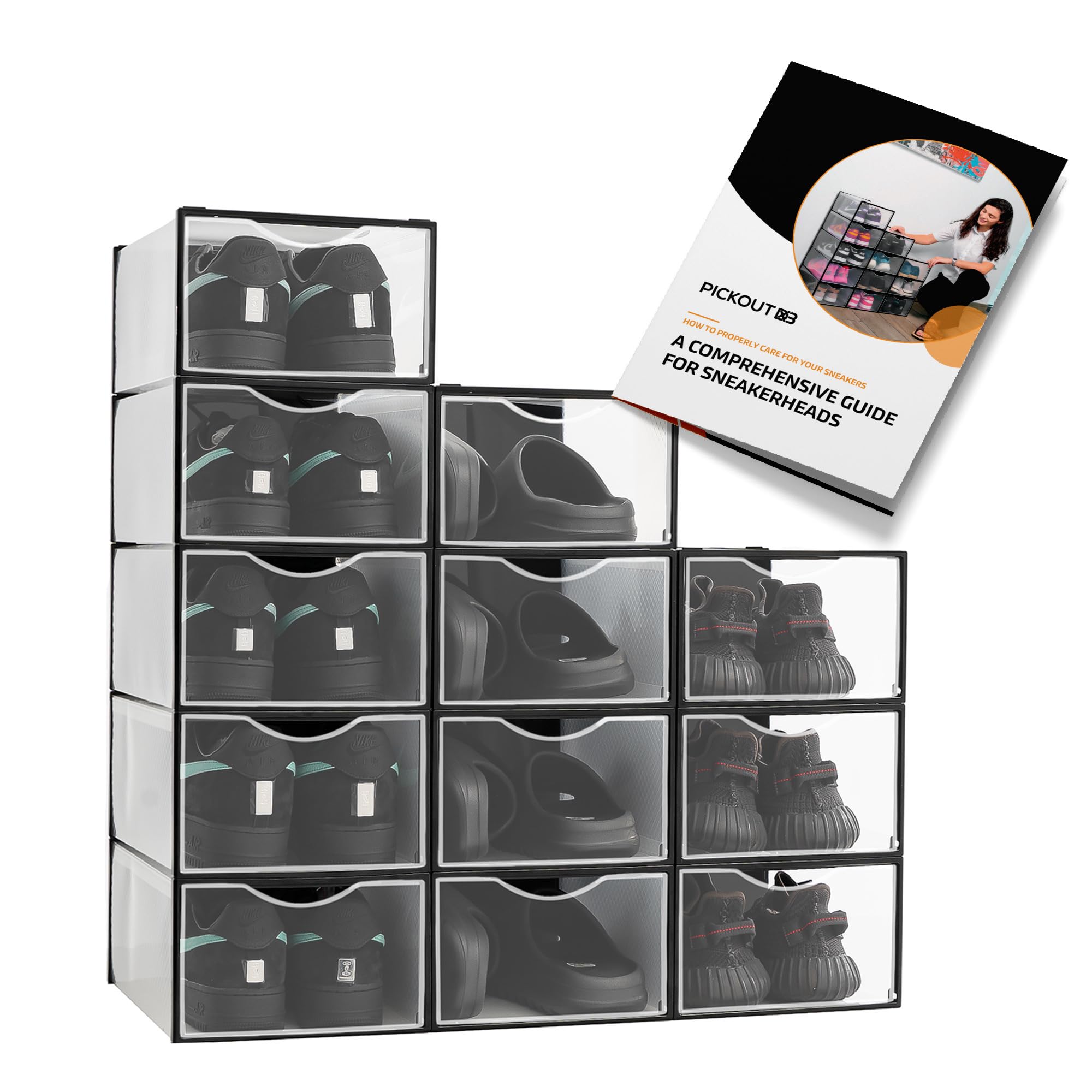 Shoe Storage Cabinet: Closet Organizer and Storage Solution - Shoe Organizer for Closet, Organizador de Zapatos, closet shoe organizer, shoe box, clear shoe boxes stackable, 12 packs + FREE EBOOK !
