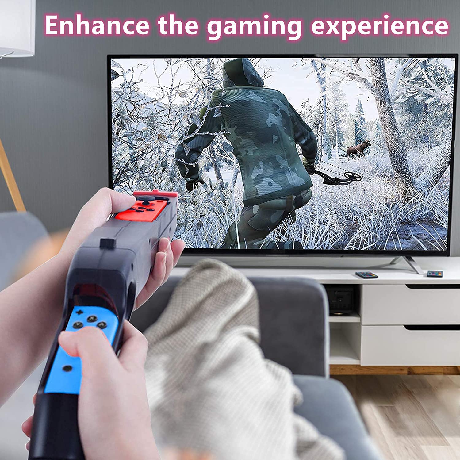Shooting Game Gun Hand Grip Accessories for Nintendo Switch Hunting Game, Doom Eternal, Splatoon 2, Apex, Fortnite, Sniper Elite 3 Ultimate Edition, Resident Evil, Overwatch, Warframe