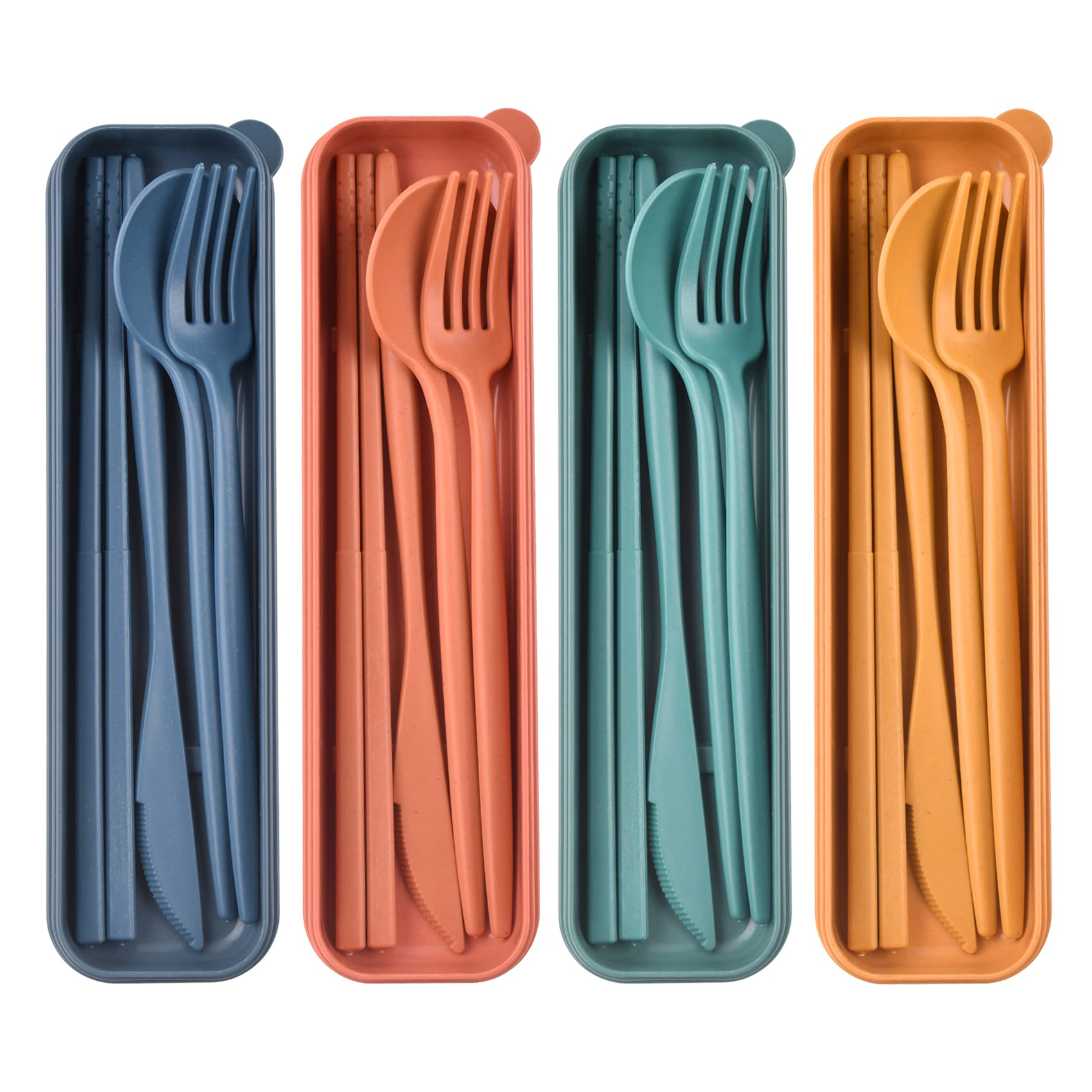 Travel Utensils with Case, Reusable Utensils Set with Case, Lunch Box Utensils Set Portable Utensils Set for Lunch Box School Picnic Travel Camping or Daily Use (4 Colors)
