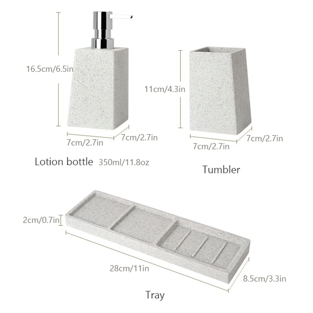 UTOYA Durable Geometry Bathroom Accessories Set Grey,Deluxe 3Pcs Sandstone Bath Vanity Counter Decor-Soap Pump Dispenser,Toothbrush Holder,Tray Replacement