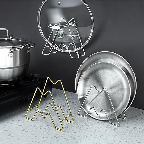 UWAYEXRA Pot Lid Organizer,2-Piece Gold Pan Lid | Plate Holder, Minimalist Style Dual-purpose desktop and wall Kitchen Organizers Nail-free