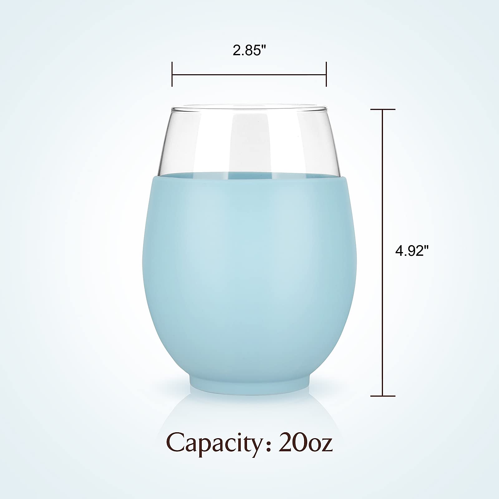 Tronco 20oz Wine Glass with Protective Silicone Sleeve,Reusable Stemless Wine Glasses, Cocktail Glass set,4 Pack