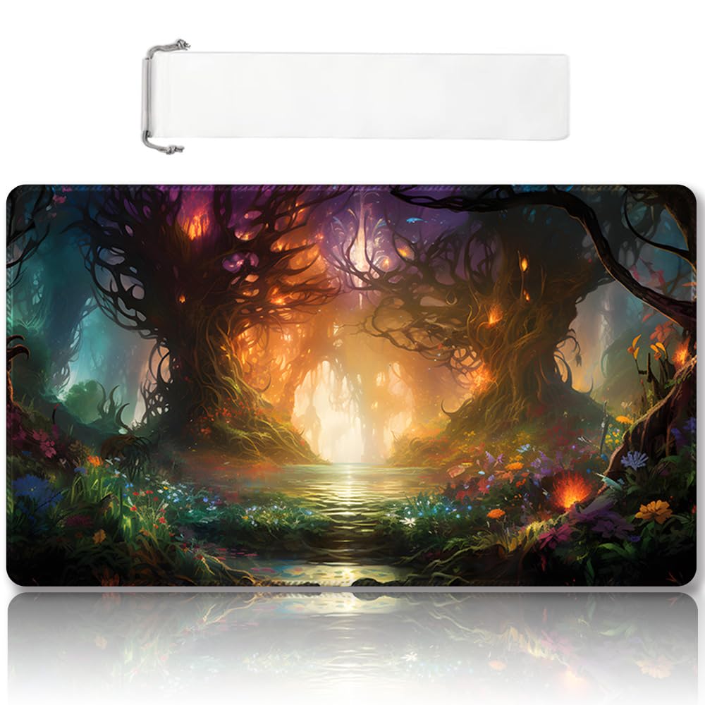 Premium Stitched MTG Playmat with Zones and Non-Slip Rubber Backing - TCG Play Mat for MTG and Other Card Games - Colorful Design with Vintage Look and Feel (DKT (60),No Zones)
