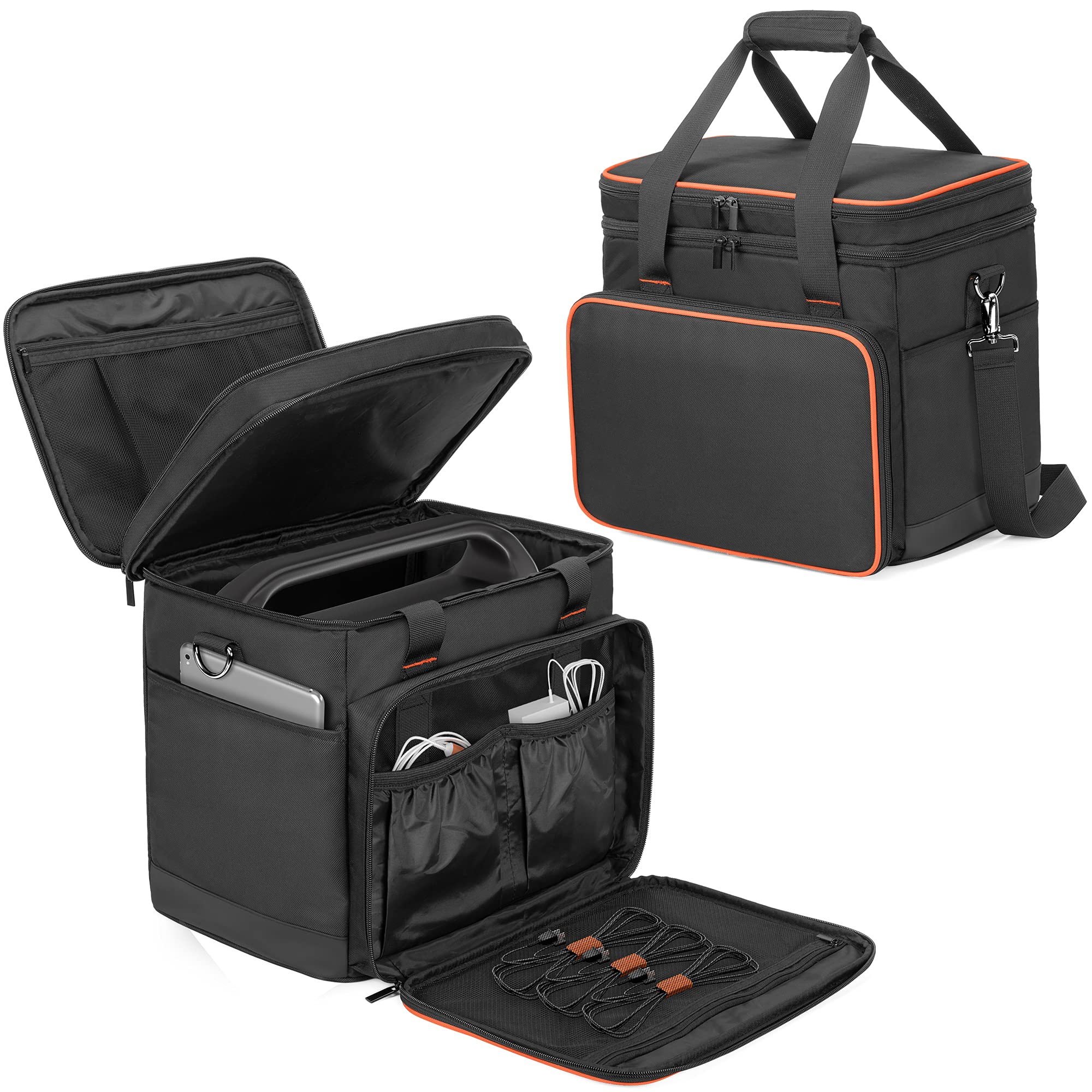 Trunab Double-Layer Carrying Case Compatible with Jackery Portable Power Station Explorer 1000, Battery Case with Waterproof Bottom and Upper Compartment for Charging Accessories