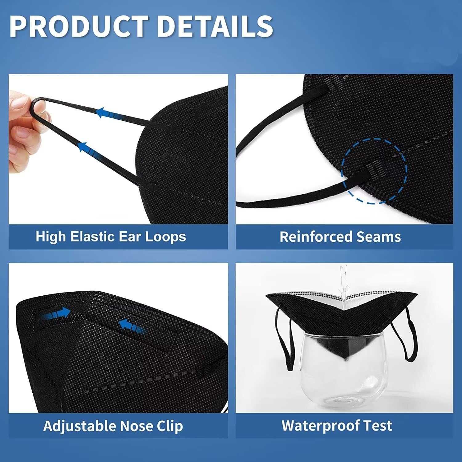 VERNASSA KN95 Face Mask 50 Pack, Individually Wrapped, 5-Ply Breathable Comfortable Safety Mask Filter Efficiency≥95% Against PM2.5 Black masks