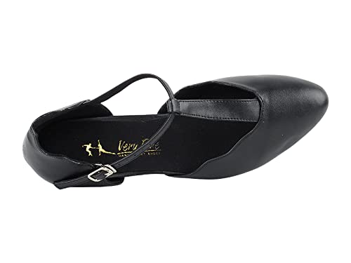 Very Fine Dancesport Shoes - Ladies Practice Latin, Salsa, Ballroom Practice Dance Shoes - 6819FT Black Leather - 1 inch Flat Heel & Canvas mesh Shoe Bag (Black Leather, Size 8)