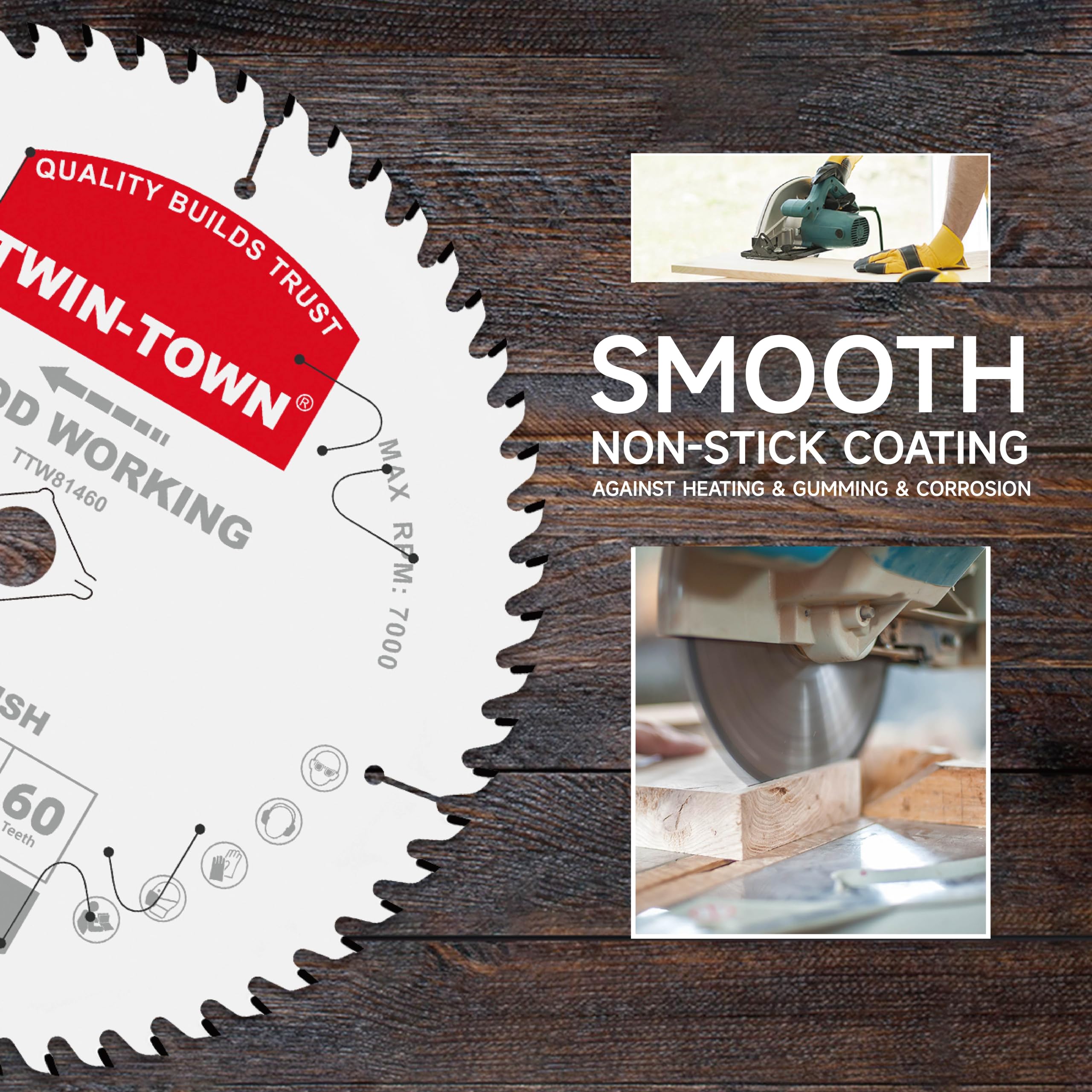 TWIN-TOWN 8-1/4-Inch 60 Teeth ATB Fine Finish Thin Kerf Saw Blade with 5/8-Inch DMK Arbor