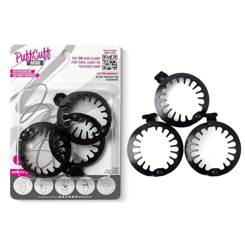PuffCuff | Mini 2.5" Hair Clamps | For All Natural Thick, Curly, Kinky, Textured, Locs, or Braided Hair | Painless, Damage-Free Styling Tool | Black | 3 Pieces