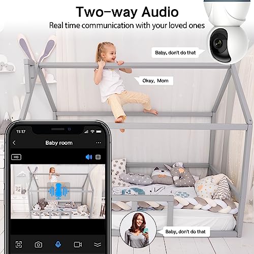 ViewHope Indoor Pet Security Camera - 2K WiFi Pet Camera, 2.4G & 5G Dual Band WiFi Indoor Security Camera 360, Pet Camera with Phone App, Dog Camera with Speaker, Indoor Cameras for Home Security