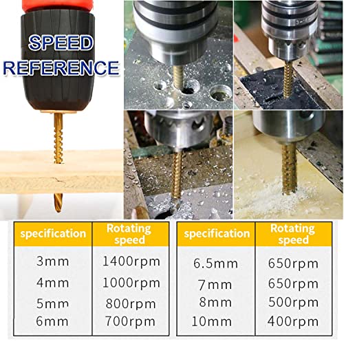 Titanium Coated HSS Twist Drill Bits - 8Pcs 3-10mm Serrated Grooving Cutting Carpenter Side Cutting Tap Spiral Saw Drill Bit Woodworking Wood Metal Plastic Hole Holesaw Tool (8)