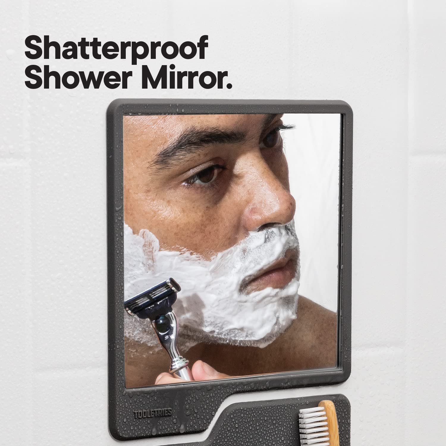 Tooletries - The Harvey & Oliver Set - Silicone Shower Toothbrush Holder and Razor Holder with Anti Fog Mirror - Silicone Shower Organizer - Removable & Reusable - Charcoal