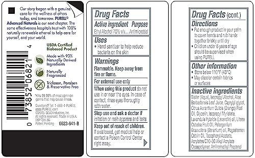 Purell Advanced Hand Sanitizer Naturals with Plant Based Alcohol, Citrus scent, 2 Fl Oz Travel Size Pump Bottle (Pack of 6), 9623-04-EC