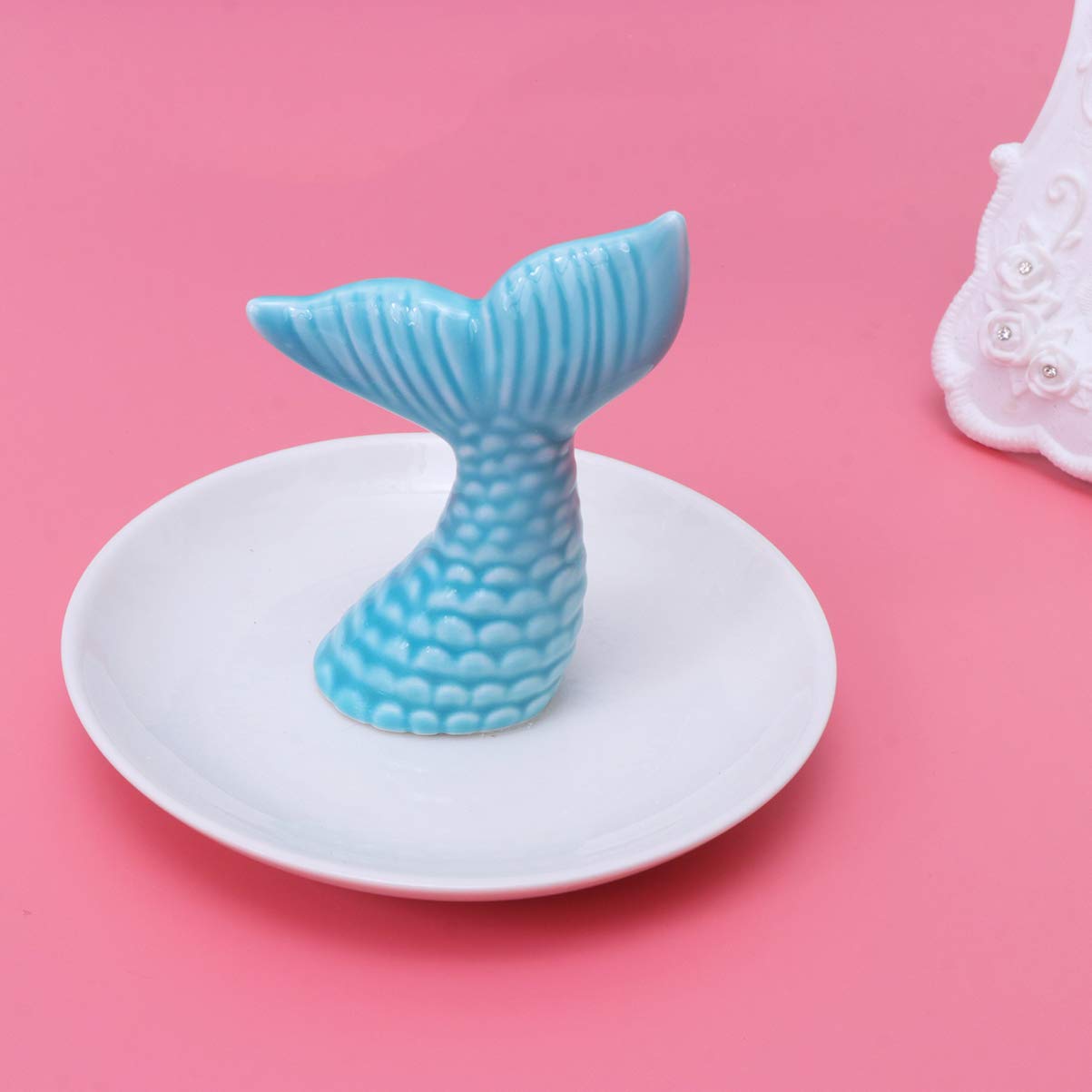 TOPBATHY Mermaid Tail Jewelry Ring Tray Ceramic Jewelry Dish Earring Necklace Rings Organizer Home Decoration Wedding Christmas Birthday Gift