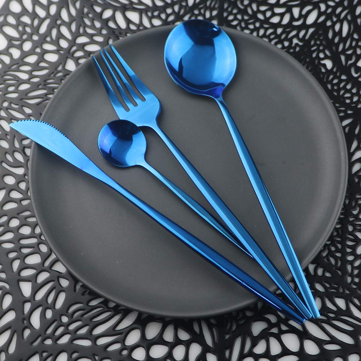 Uniturcky Mirror Polished Blue Silverware Set,24-Piece 304 Stainless Steel Satin Finish Flatware Set,Kitchen Utensil Set,Tableware Cutlery Set for Home and Restaurant, Dishwasher Safe Service For 6