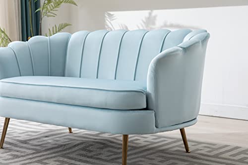 QHITTY Velvet Loveseat, 58'' Velvet Sofa Accent Couch Settee Upholstered Chair, 2 Seater Small Loveseat for Small Spaces, Living Room (Light Blue)