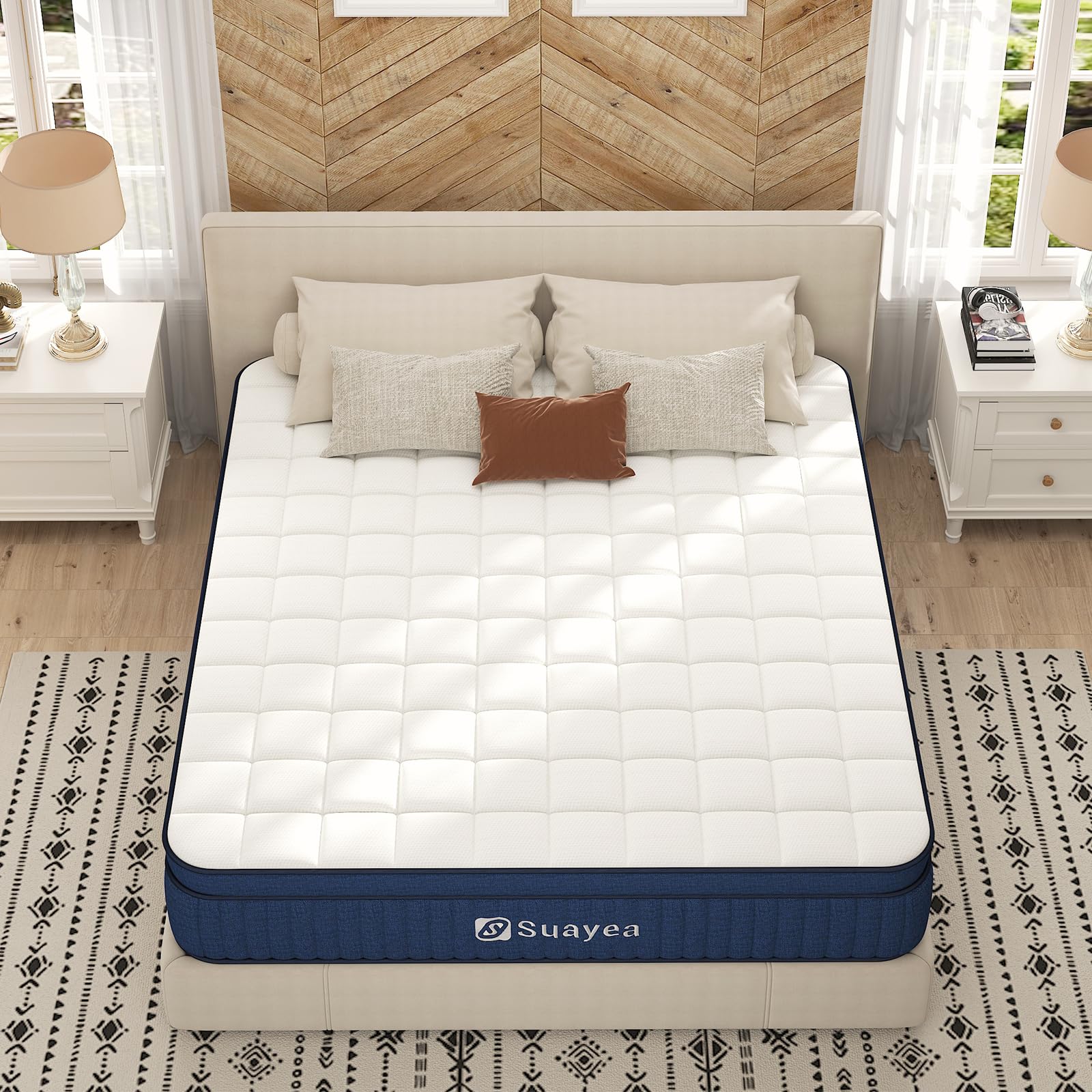 Queen Mattress, 10 Inch Queen Size Mattress in a Box, Hybrid Mattress Queen Size, Ultimate Motion Isolation with Gel Memory Foam and Pocket Spring, Medium Firm, Edge Support