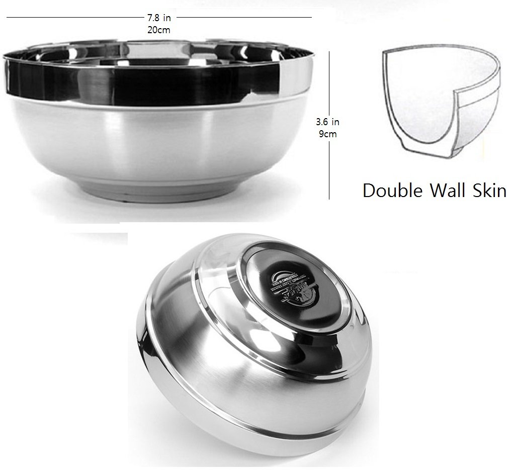 Vacuum Insulated Double Skin Stainless Steel Korean Traditional Naengmyeon Bibimbap Bowl 4 pcs 7.8"