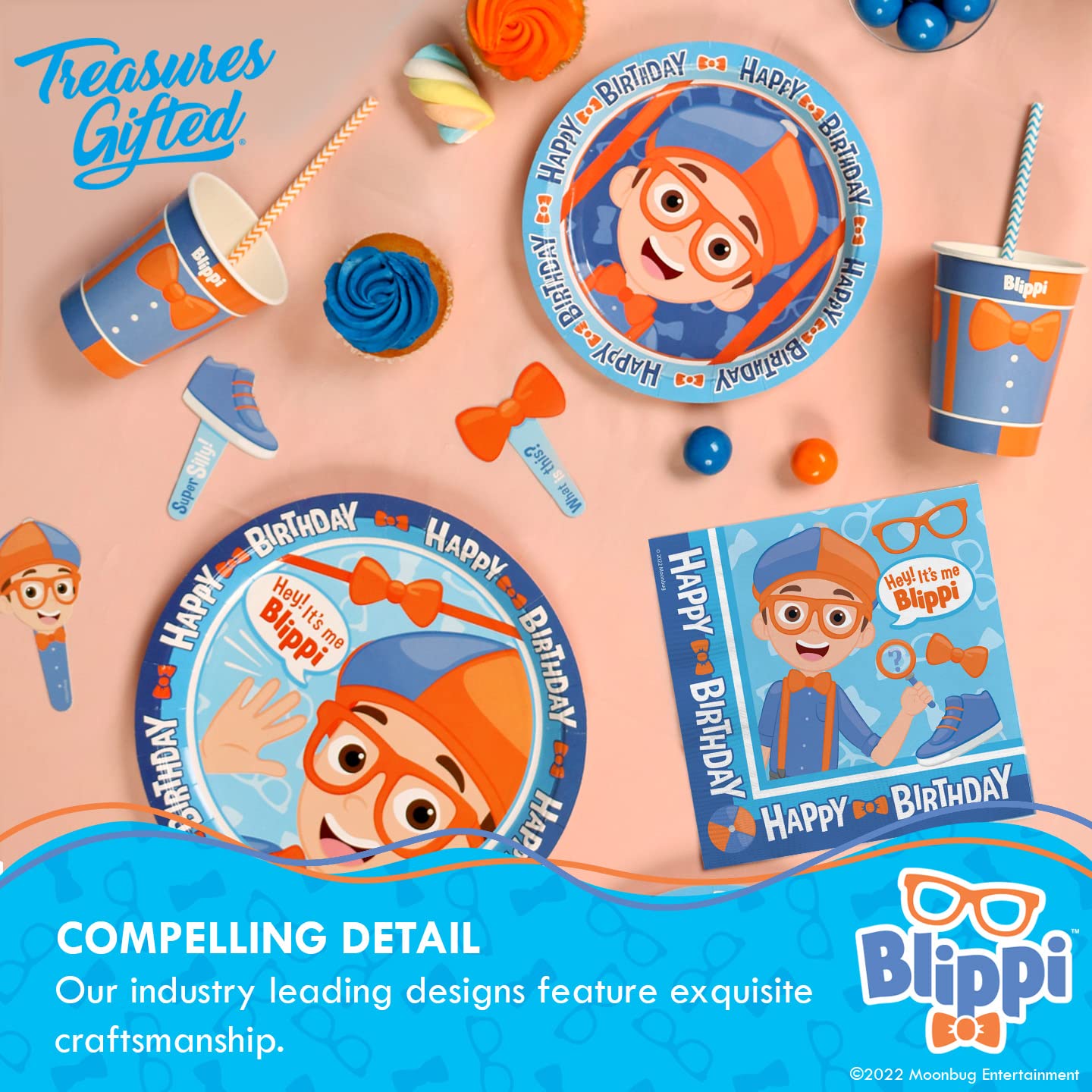 Treasures Gifted Officially Licensed Blippi Cupcake Toppers & Wrappers 24ct - Blippi Cupcake Topper - Blippi Cake Decorations - Blippi Birthday Party Supplies - Blippi Cake Toppers